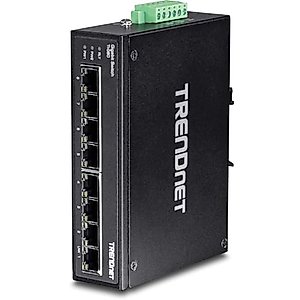 TRENDnet 8-Port Hardened Industrial Gigabit DIN-Rail Switch, 16 Gbps Switching Capacity, IP30 Rated Metal Housing (-40 to 167 ºF), DIN-Rail & Wall Mounts Included, Lifetime Protection, Black, TI-G80