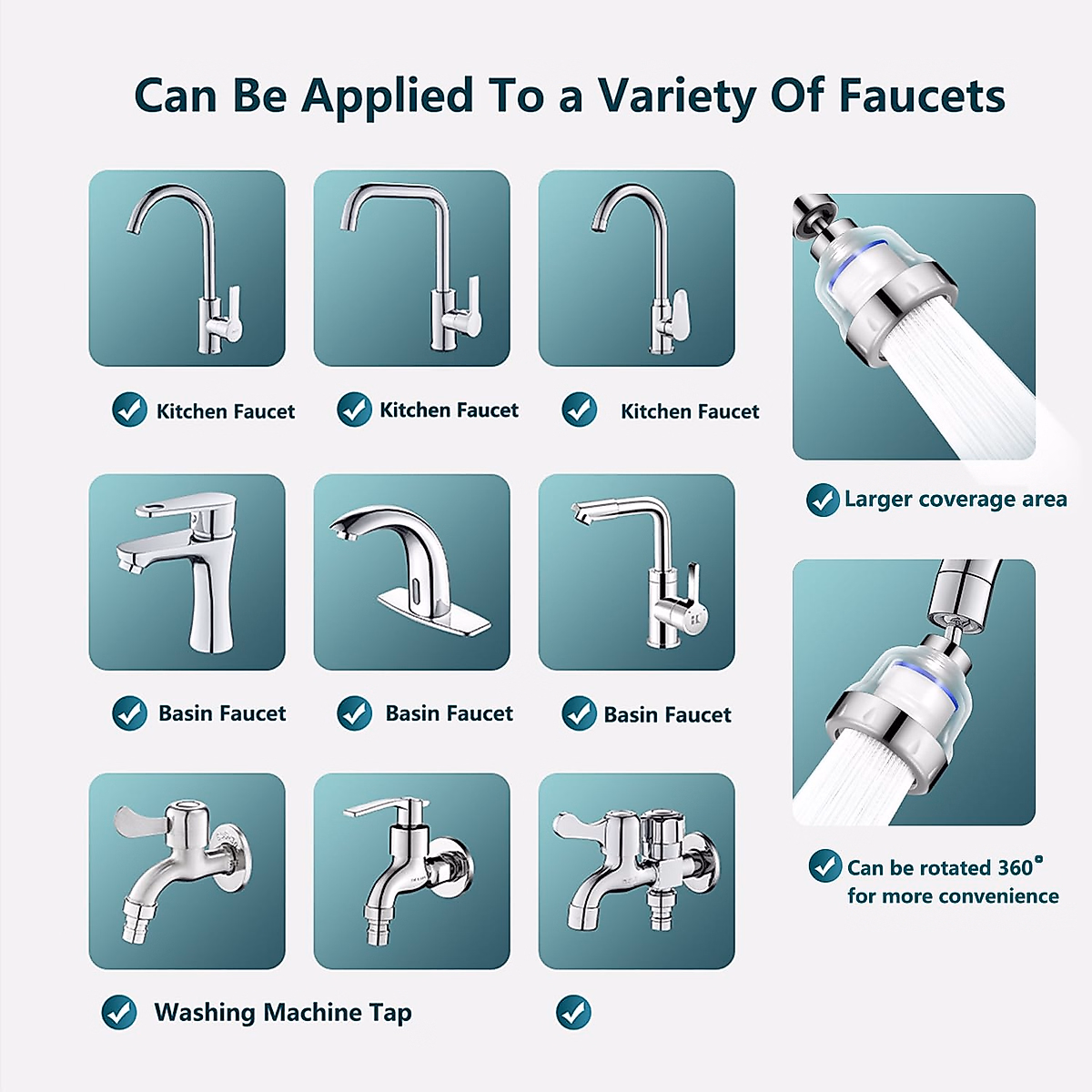 Faucet Extension Replacement Part for Kitchen, Bathroom, Anti-Splash, Water Saving (Faucet with Filter) Swivel Tap Water Purifier Filtration