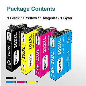 WORTHDO Remanufactured 202 XL Ink Cartridges for Epson 202XL to use with Expression Home XP-5100 Workforce WF-2860 Printer (1 Black, 1 Cyan, 1 Magenta, 1 Yellow)