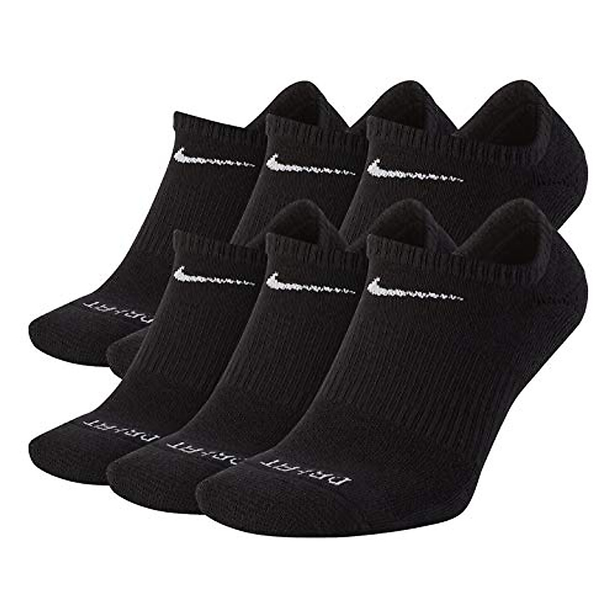 Nike Everyday Plus Cotton Cushioned Crew Socks (6 Pair) (Black - No Show, Medium)