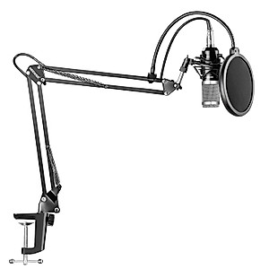 Neewer NW-800 Silver Professional Studio Broadcasting Recording Condenser Microphone & NW-35 Adjustable Recording Microphone Suspension Scissor Arm Stand with Shock Mount and Mounting Clamp Kit