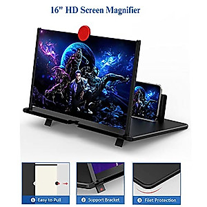 16" Screen Magnifier for Cell Phone - Mobile Phone 3D HD Magnifying Projector Screen Enlarger for Movies, Videos and Gaming – Foldable Phone Stand with Screen Amplifier–Compatible with All Phones