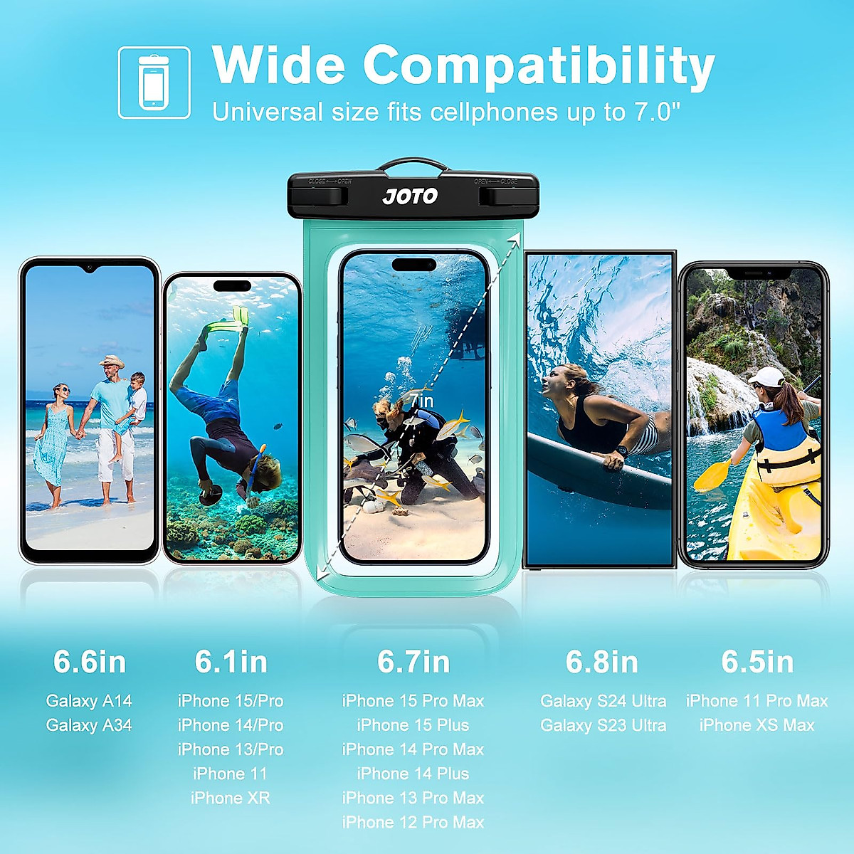 JOTO IPX8 Waterproof Phone Pouch Case, Underwater Dry Bag for Phone Protector for iPhone 15 14 13 12 11 Pro Max, Galaxy S24 S23 S22 Ultra Pixel to 7" Cruise Vacation Essential -2 Pack, Green