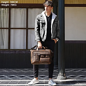 TIDING Full Grain Leather Briefcase For Men 17.3 Inch Laptop Case Multi Pockets Business Travel Messenger Bag