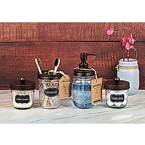 Amolliar 4pcs &4pcs Bronze Mason Jar Bathroom Accessories Set -2 Lotion Soap Dispenser & 2 Cotton Swab Holder(Wide Mouth)& 2 Qtip Holder (Regular Mouth) & 2 Toothbrush Holder-Rustic Farmhouse Decor