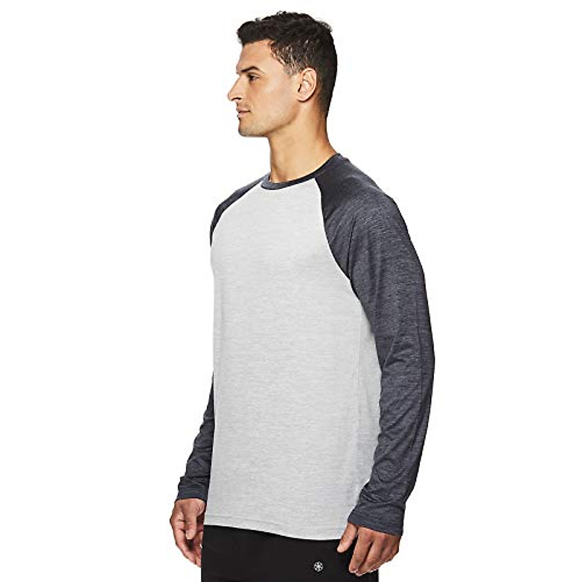 Gaiam Men's Long Sleeve Relaxed Fit T Shirt - Yoga & Workout Activewear Top - Sleet Heather/Ebony Heather Champion, Medium