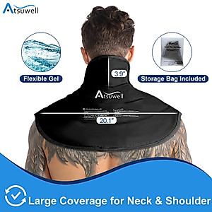 Atsuwell Neck Ice Pack Wrap, Reusable Gel Ice Pack Neck Shoulders, Cold Wrap for Upper Back Cold Compression, Flexible Necks Shoulder Gel Pad for Men Women, Black