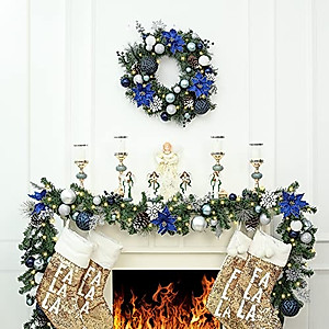 WBHome Pre-lit 9 Feet/108 Inch Christmas Garland, Navy Blue & Silver Lighted Garland with 50 LED Lights for Indoor Outdoor Xmas Decor Holiday Decorations, Battery Operated (Batteries NOT Included)