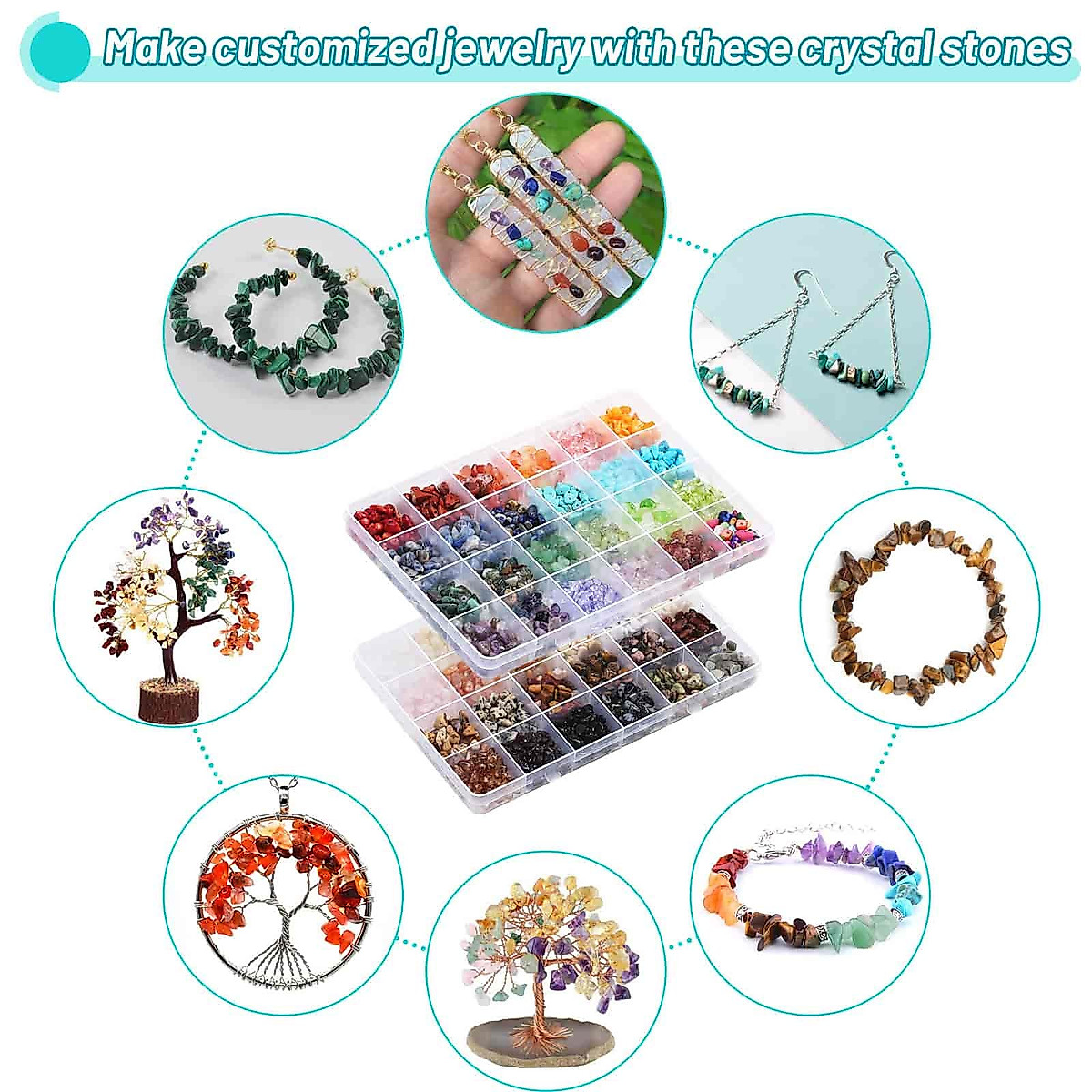 PAXCOO 1046Pcs Crystal Chip Beads and Jewelry Making Gemstones Kit for Jewelry Earring Necklace and Bracelets Making Supplies