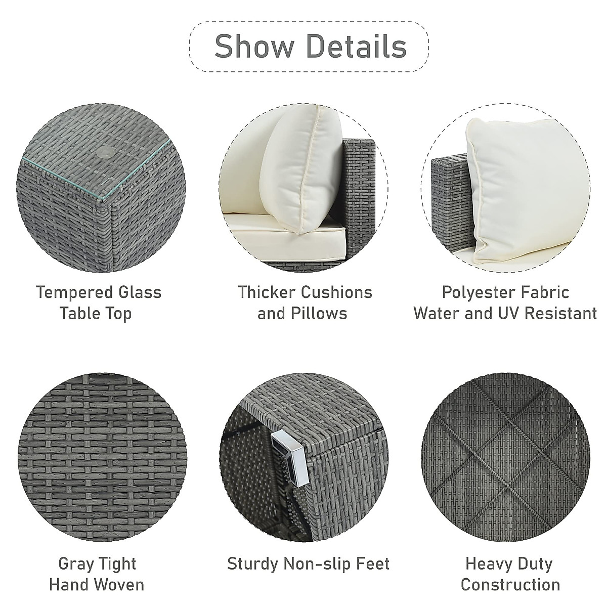 8-Pieces Outdoor PE Wicker Sectional Sofa Set, Outdoor Patio Furniture Sets with Coffee Table and Water Resistance Cushions, All-Weather Conversation Set for Garden Backyard Patio (Beige)