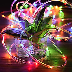 Oluote Solar String Lights Outdoor Rope Lights, 16ft 50 LEDs Waterproof Tube Lights with Solar Panel for Outdoor Home Garden Parties Independence Day Decor (Red, 16FT)