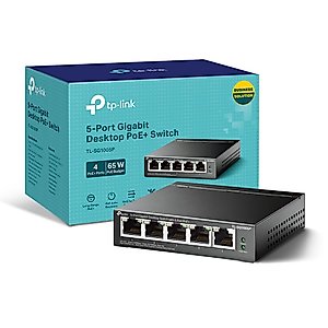TP-LINK (TL-SG1005P) 5-Port Gigabit Unmanaged Desktop Switch, 4 Port PoE, Steel Case