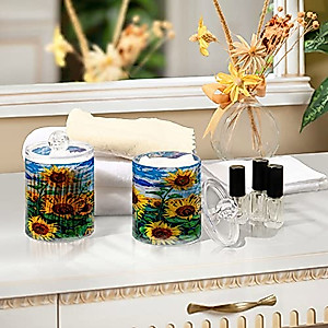 Sunflowers Fields Qtip Dispenser Apothecary Jars Spring Summer Floral Autumn Yellow Flowers Bathroom Qtip Holder Storage Canister Plastic Jar 10 Oz for Cotton Ball Swab Round Pads Floss 2pcs