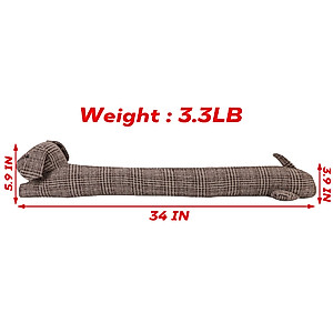 SANFERGE Dog Under Door Draft Stopper Heavy Duty, 3LB 34 Inch Decorative Fabric Door Draft Blocker, Animal Weather Stripping Sound Proof Bottom Seal, Save Energy Stopper Guard, Brown Plaid