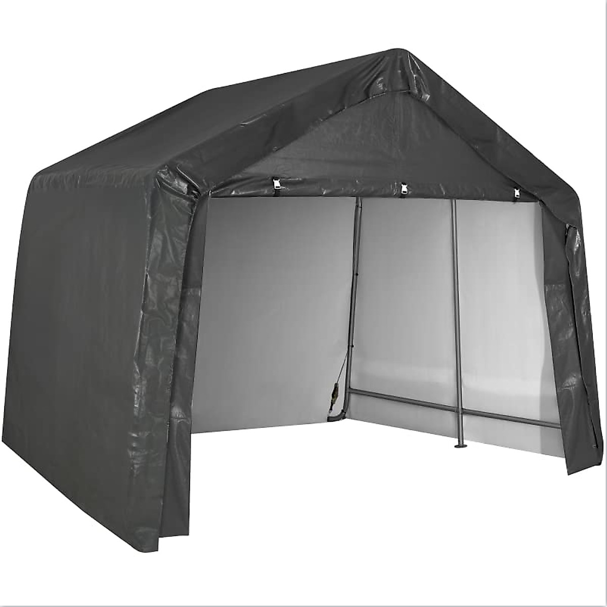 TNINE 10' x 10' Heavy Duty Steel Metal Frame Peak Roof Outdoor Anti-Snow Storage Shed with Waterproof Cover for Snowmobile Garden, Grey