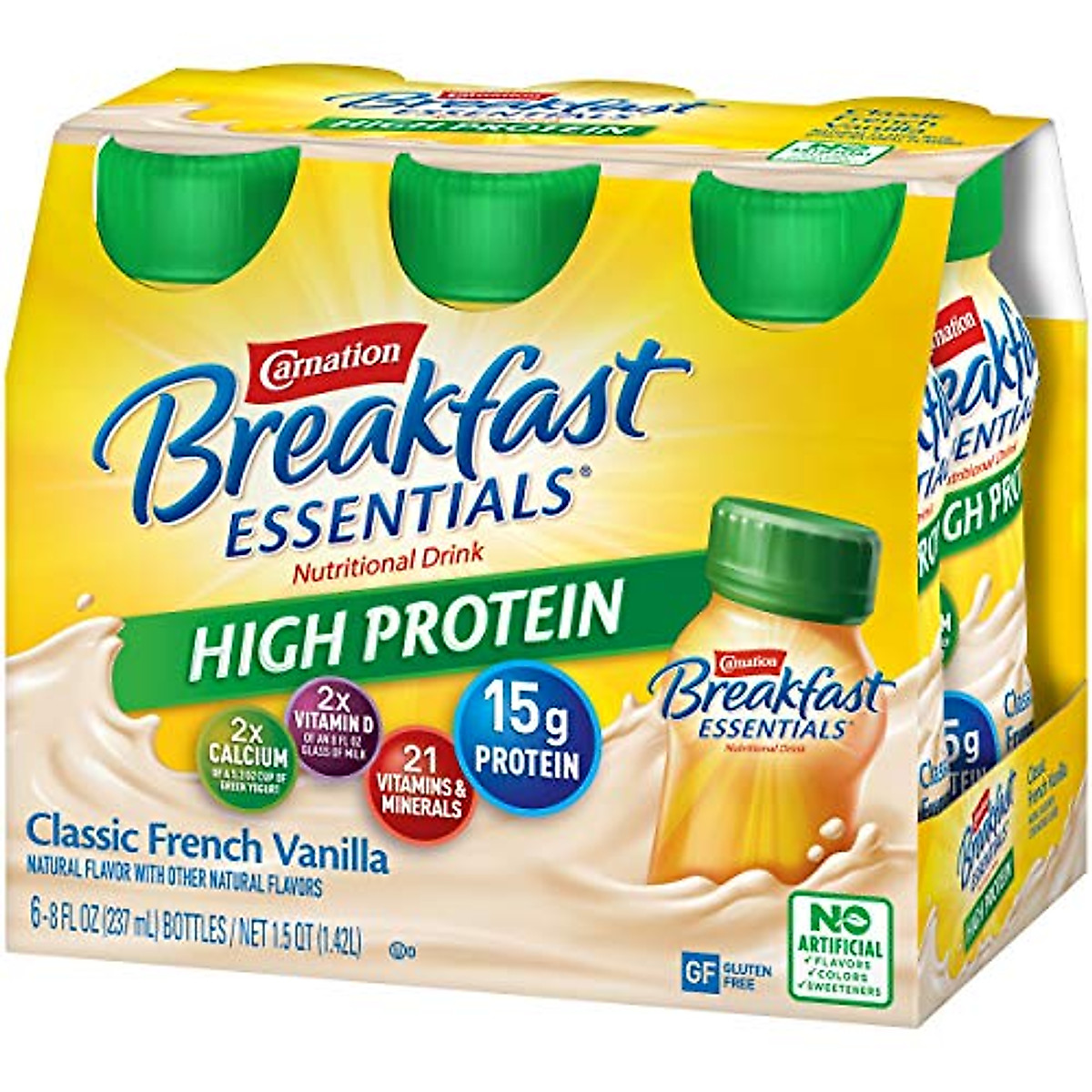 Carnation Breakfast Essentials High Protein Ready-to-Drink, Classic French Vanilla, 8 FL OZ Bottle (Pack of 6) (Packaging May Vary)