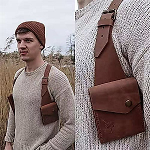 Resnan Underarm Double Shoulder Bag Leather Holster Wallet Adjustable Concealed Armpit Bag Crisscross Back Satchel (Brown)