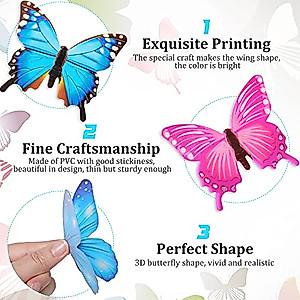 48 Pieces Butterfly Decal, Glow in The Dark 3D Butterfly Sticker for Ceiling Wall Decor DIY Adhesive Butterfly for Room Nursery Living Room Luminous Realistic Butterfly Home Garden (Purple and Blue)