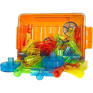 Think Fast Toys - Translucent Plastic Tube Manipulatives Set in Assorted Colors with Storage Container (64 Pieces) - STEM and Learning From Home Toys