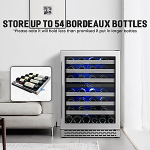 VINECOLD 24" Wine Cooler Refrigerator Dual Zone 54 Bottle Capacity, Seamless Reversible Doors,Shelves Stainless Steel Edged, Built-in or Freestanding Wine Cooler for Home and Kitchen