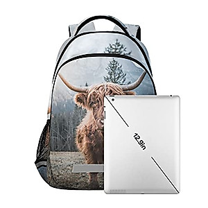 Glaphy Highland Cattle Cow Backpack for Women Men Kids, Laptop Bookbag Lightweight Travel Daypack School Backpacks with Reflective Stripes