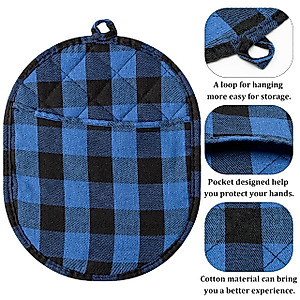 GROBRO7 5Pcs Pot Holder with Pockets Cotton Black and Blue Plaid Oval Potholder Machine Washable Oven Mitt Heat Resistant Hot Pad Multipurpose Potholders for Kitchen Baking Cooking Grilling 10 x 8 in