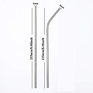 Reusable Metal Straws 50Pack,8.5"Stainless Steel Straws In Bulk 215x6mm Straight Bent Curved Drinking Straws for 20oz Tumblers Yeti Mugs (Silver straight straw-50Pack-215)