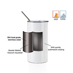 PYD Life Sublimation Blanks Tumbler Straight Fatty 20 OZ White Stainless Steel Tumbler Cups with Lid and Metal Straw for Cricut Mug Press Machine Sublimation Print 4 Pack