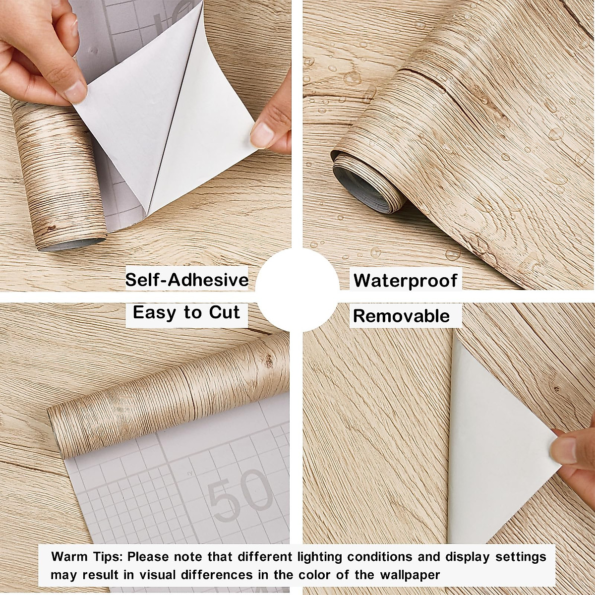 Lativo Wood Contact Paper Wood Grain Contact Paper for Cabinets Wood Wallpaper Peel and Stick Wallpaper Light Wood Contact Paper for Countertops Self-Adhesive Wallpaper Waterproof Vinyl 15.7“×78.7”