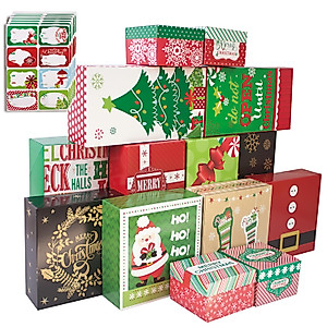 party funny 14 Decorative Christmas Gift Boxes with Lids and 80-Count Foil Christmas Gift Tag Stickers (Assorted size,6 Rectangle,4 Square, 4 Small Square)