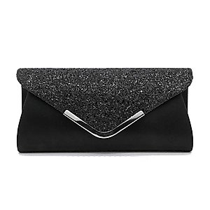 KALAIEN Envelope Clutch Purses for Women Glitter Evening Bag Handbags For Wedding and Party (Black)