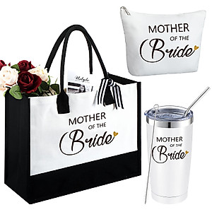 Tudomro 3 Pcs Mrs Gifts Mother of the Groom Bridal Shower Wedding Gifts Tote Bag Makeup Pouch Mother of the Bride Travel Tumbler(Mother of the Bride)