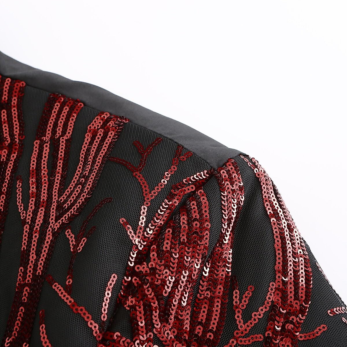 Cloudstyle Mens 2-Piece Suit Casual 1 Button Slim Fit Prom Suit Stylish Sequin Dinner Tux Black - Red