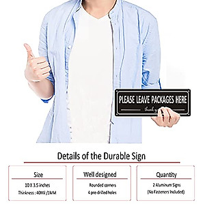 Leave Packages Here Sign Metal, (2 Pack) Package Delivery Sign Instructions, 10" x 3.5" Leave Packages Sign for Front Door, Aluminum Outside Signs, Rust free, Fade Resistant,Weatherproof