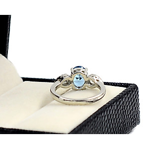 925 Sterling Silver Natural 9X7 MM Oval Cut Swiss Blue Topaz December Birthstone Solitaire Unisex Proposal Engagement Ring Wedding Jewelry Gift For Her (Rhodium Plated Silver, 7.5)