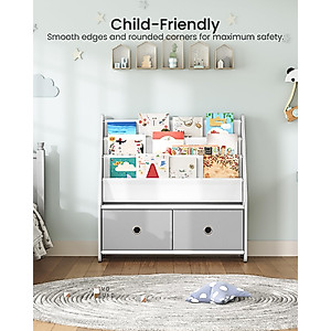 CHOEZON Kids Bookshelf and Toy Storage, 4 Tier Large Capacity Kids Book Rack, Sling Kids Bookcase, for Kids Room, Nursery, Playroom, White and Gray MCW06WT