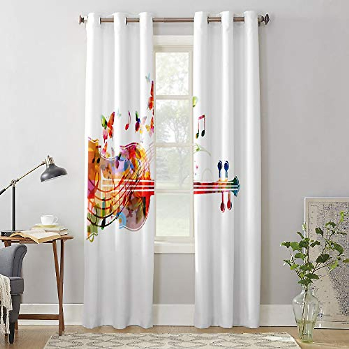 Big buy store Blackout Curtains Panels Guitar Notes Thermal Insulated Grommet Window Curtains Watercolor Butterfly Room Darkening Curtain Drapes for Bedroom & Living Room 52inches W x 90inches L