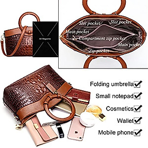 XingChen Crocodile Pattern Handbag for Women Leather Ring Top Handle Satchel Style Shoulder Bag Fashion Purse Embossed Tote
