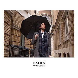 Balios Prestige Travel Umbrella Real Wood Handle Auto Open Close Vented Windproof Canopy Black