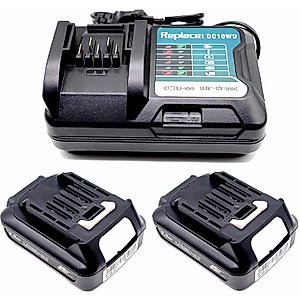 2X BL1021B Battery 12V 2Ah with Charger DC10WD, Replace for 12V Makita Battery BL1021B BL1016 BL1041B 197339-1 197406-2 BL1040 BL1040B BL1015B BL1040 / MP100DZ CG100D JR103DZ DF333DZ TD110D HR140DZ