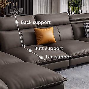 ZGNBSD Modern Leather Sectional Sofa - Ergonomic L-Shaped Couch with Feather-Filled Backrest, Luxurious Cat Claw Leather, and Durable Wood Frame - Comfortable Living Room Sofa (131 in)