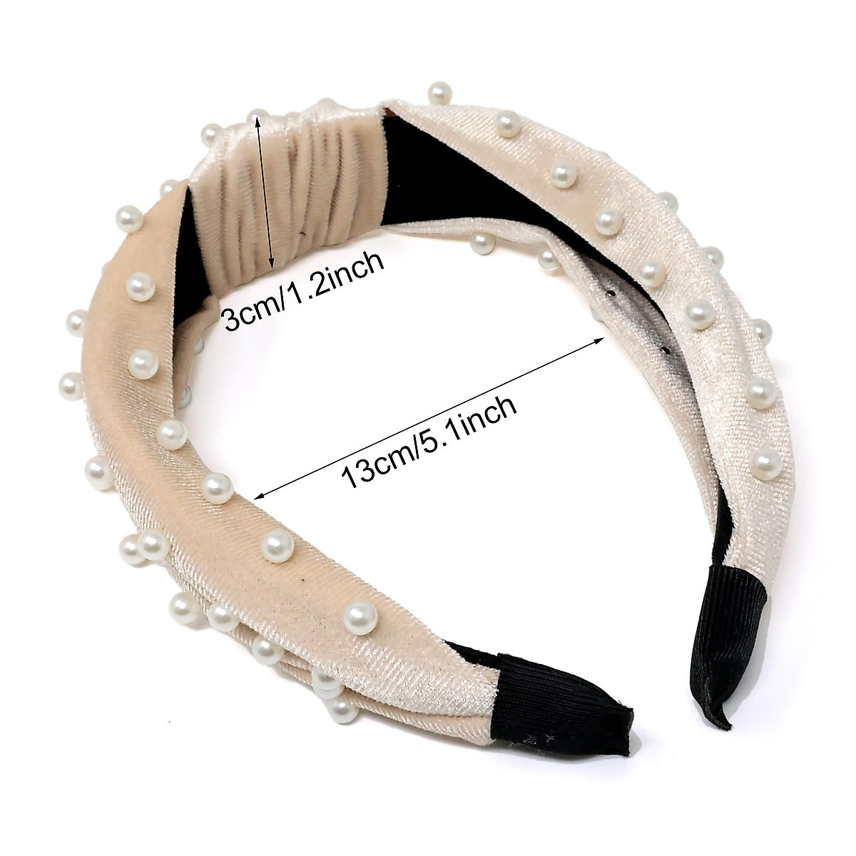 yueton Women Faux Pearl Headbands Twisted Cross Knot Velvet Headbands Elegant Bling Hair Band Hairpins Headwear Barrette Styling Tools Accessories Creamy White
