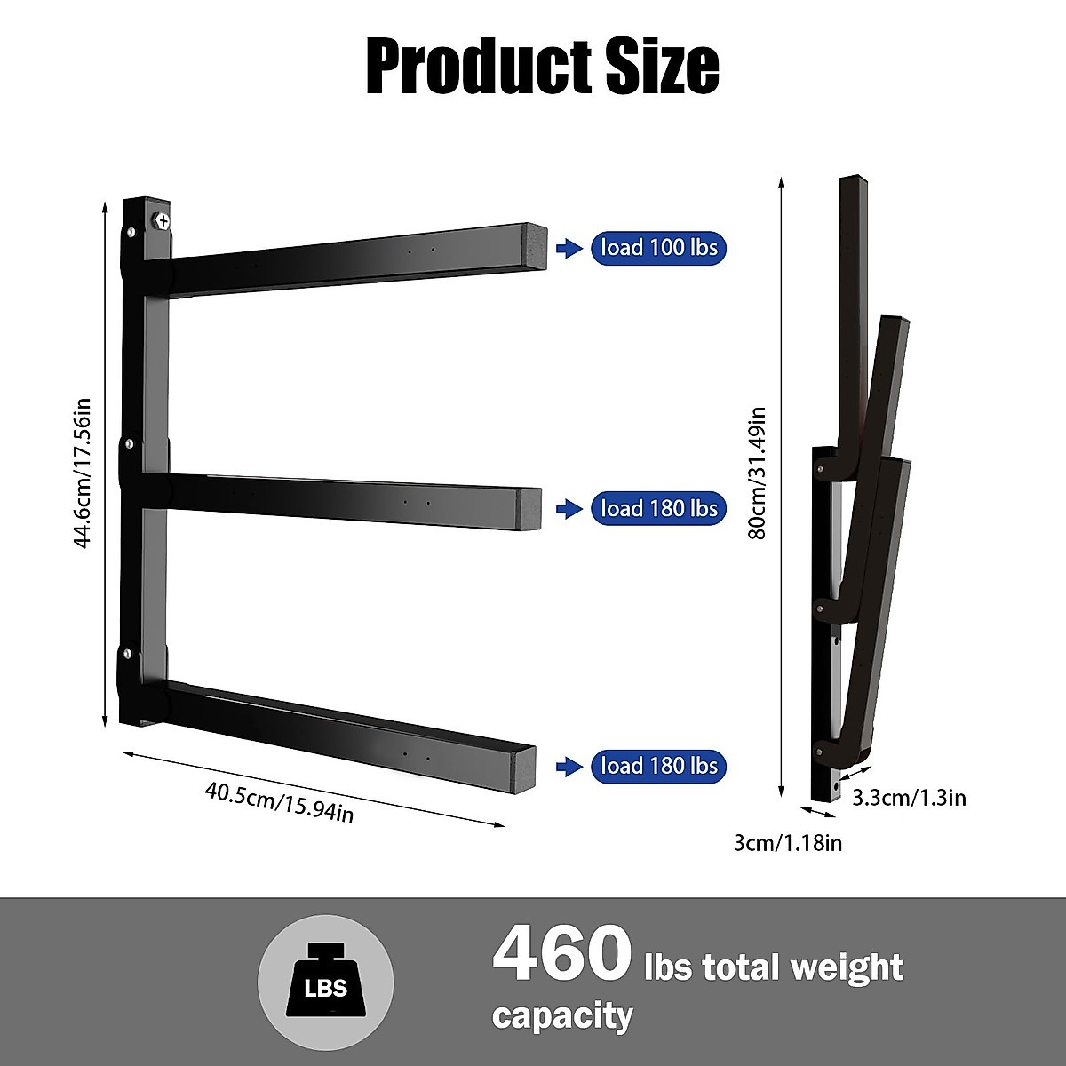 S&R PLKOP 3-Level Lumber Storage Rack, Wall Mounted Wood Organizer - 2 Pack, Black, Metal for Wood Storage & Lumber Racks