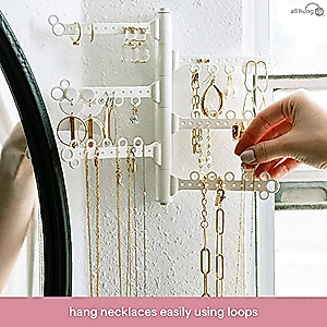 All Hung Up 6-Tier 8" Wall Jewelry Organizer : Command Strips included for easy hanging : 60 Earring Organizer Holes : Necklace Organizer : Bracelet Holder : Ring Holder : Rotating Branches (White)