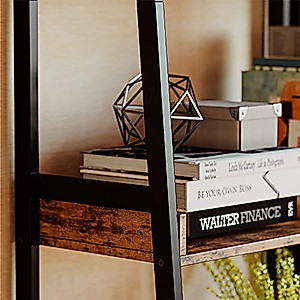 IRONCK Industrial Bookshelves 5-Tier Ladder Shelf, Storage Shelves Rack Shelf Unit, Wood Look Accent Furniture Metal Frame for Home Office, Bathroom, Living Room