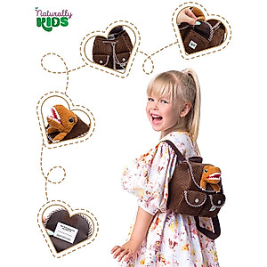Naturally KIDS Mini Dinosaur Backpack - Very Small Toddler Backpack for Girls Boys - Dinosaur Toys for Kids 3-5 - Little Brown Backpack - Tiny T Rex