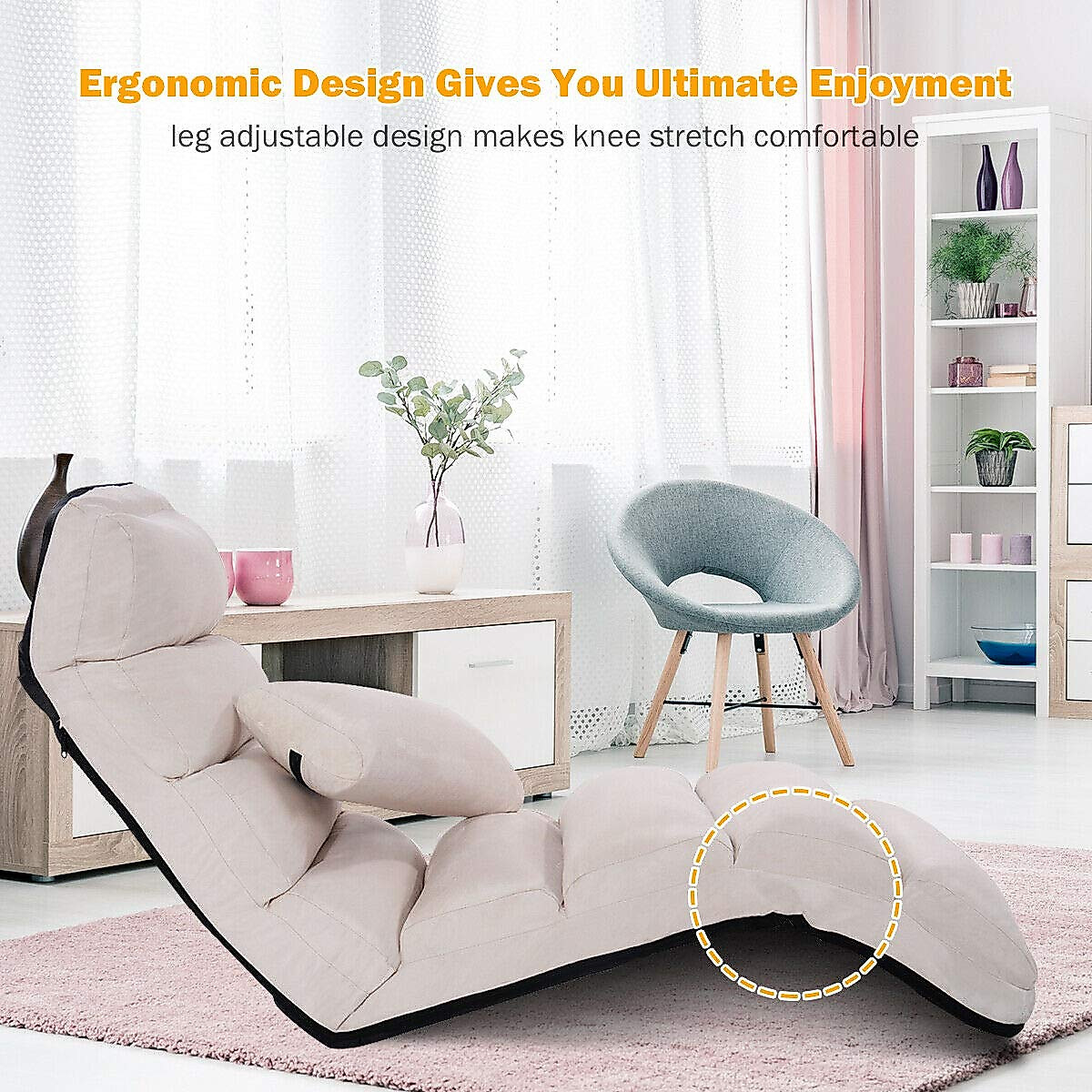 Giantex Folding Lazy Sofa Chair Stylish Sofa Couch Beds Lounge Chair W/Pillow (Beige)