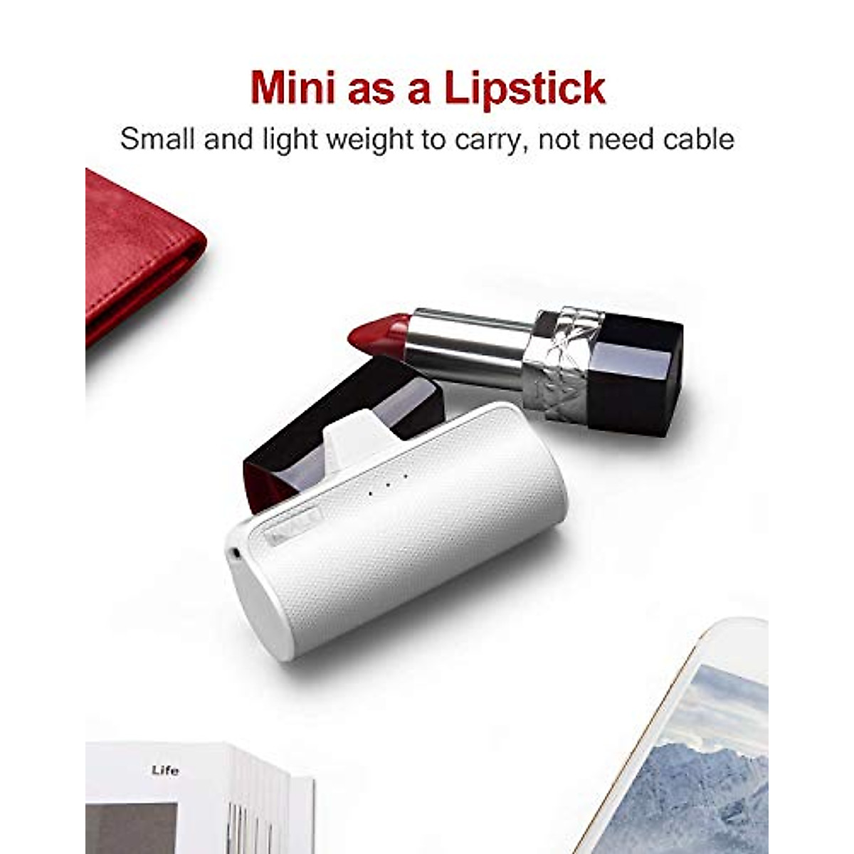 iWALK Mini Portable Charger for iPhone with Built in Cable, 3350mAh Compatible with iPhone 11 pro/Xs/XS Max/XR/X/8/7/6/Plus Airpods(2 Pack Pink and White)