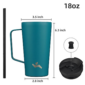 Konokyo Insulated Tumbler with Handle and Straw, 18 OZ Travel Coffee Mug Stainless Steel Cup Metal Water Bottle,Blue