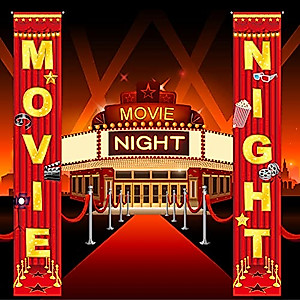 Movie Night Theater Door Banner Decorations, Movie Themed Happy Birthday Banner Porch Sign Party Supplies, Movie Theater Now Showing Home Film Decor for Outdoor Indoor